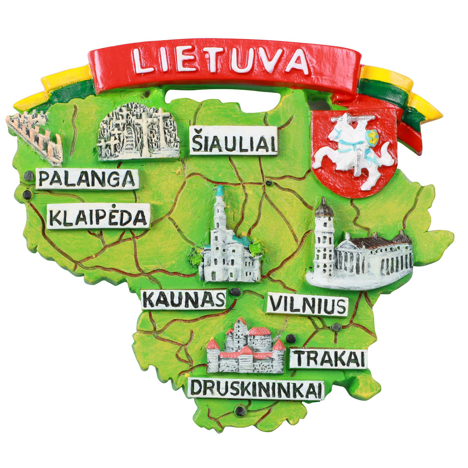 Polirezino magnetas Lietuvos žemėlapis su miestais