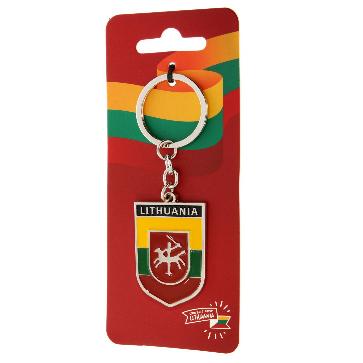 Pakabukas raktams skydo formos, su trispalve ir stilizuotu Vyčiu