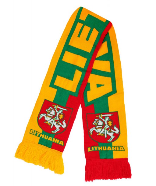 Sirgalių šalikas trispalvis, su užrašu Lietuva, galuose Vytis