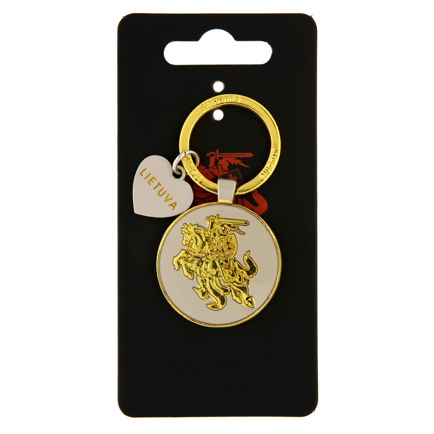 Apskritas pakabukas su aukso spalvos Vyčiu ir kelių spalvų fonu