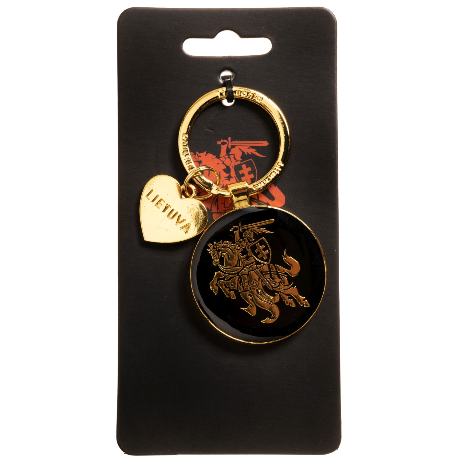 Apskritas pakabukas su aukso spalvos Vyčiu ir kelių spalvų fonu